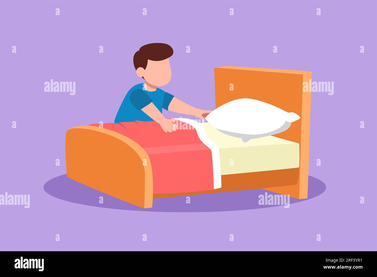 Cartoon flat style drawing adorable little boy making the bed at ... Cartoon flat style drawing adorable little boy making the bed at ...