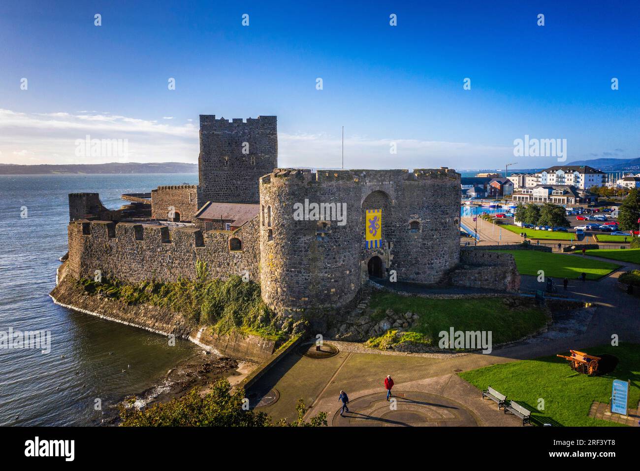 Aerial of Carrickfergus Castle, County Antrim, Northern Ireland Stock ...