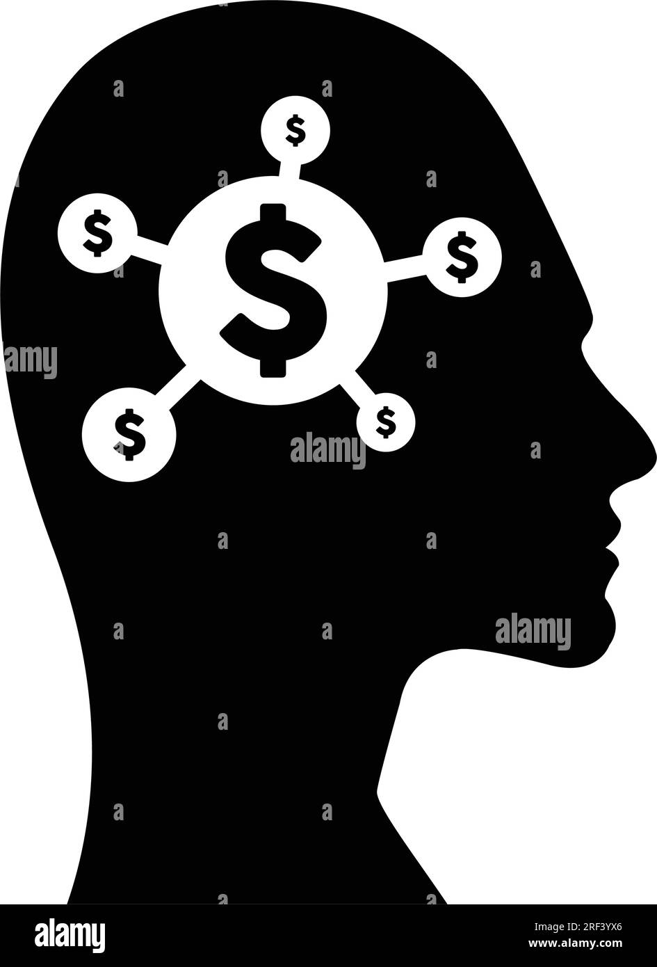 This is a digital dollar symbol on a futuristic human profile face with ...