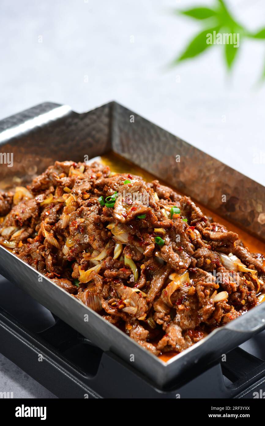 stir fried Diced Beef Filet and mushroom with Black Pepper Stock Photo ...