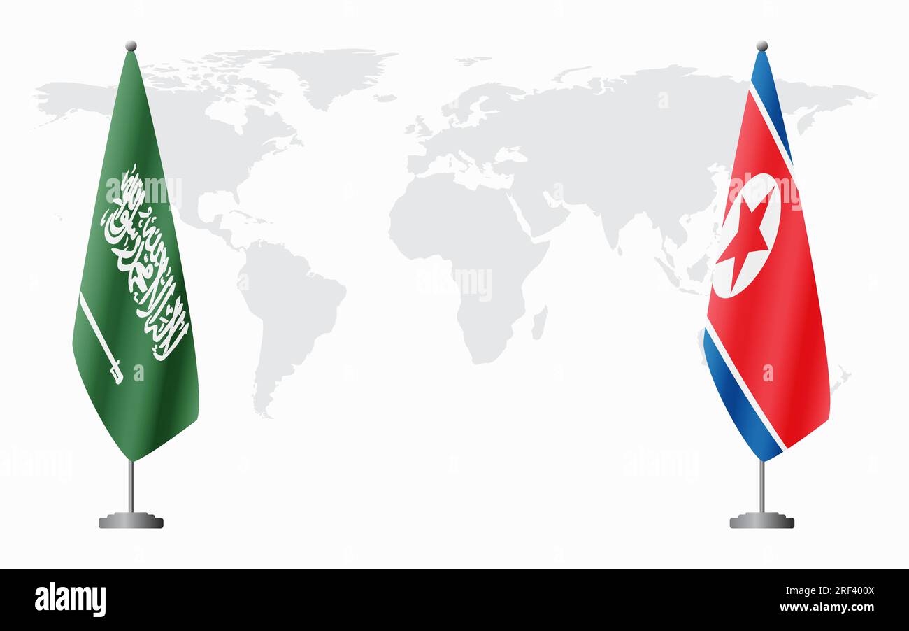 Saudi Arabia and North Korea flags for official meeting against ...