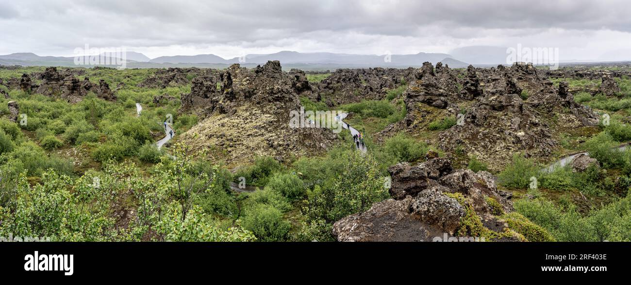 Lava rock formations, Skútustaðagígar pseudocraters in the Mývatn lake ...