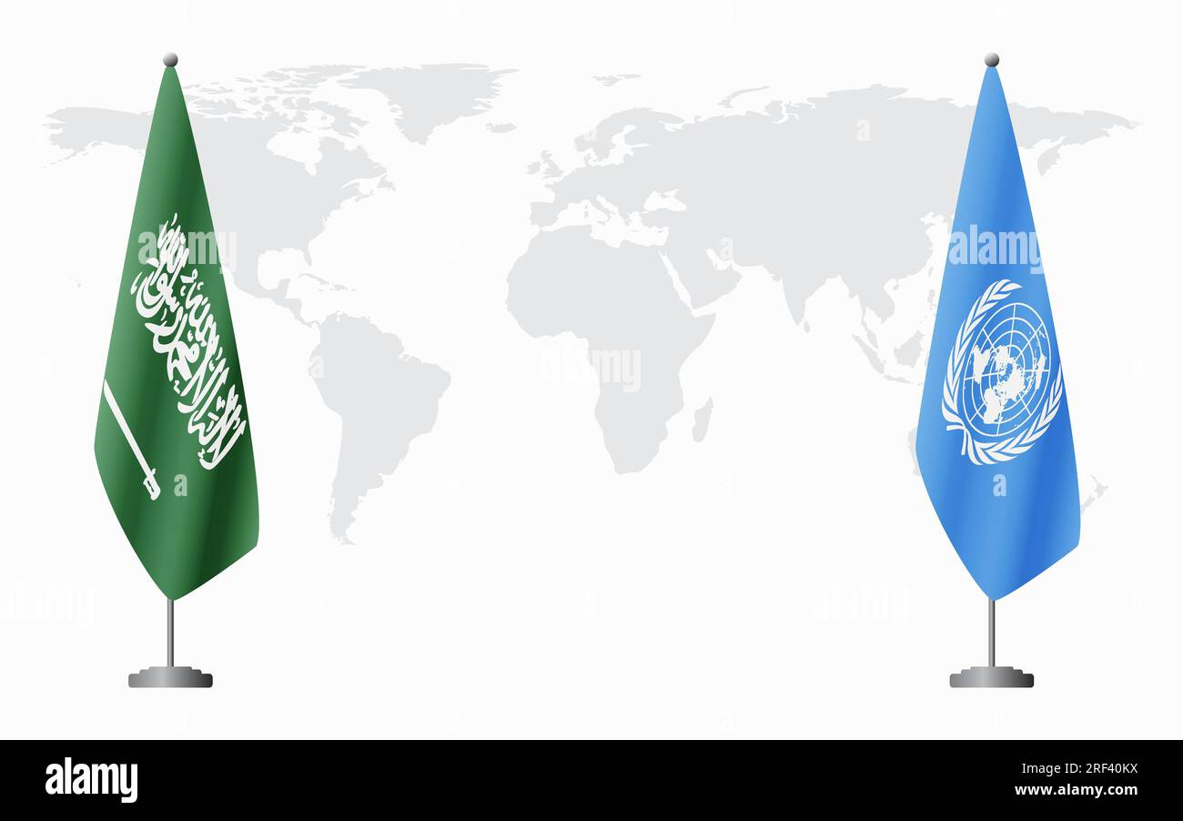 Saudi Arabia and United Nations flags for official meeting against ...