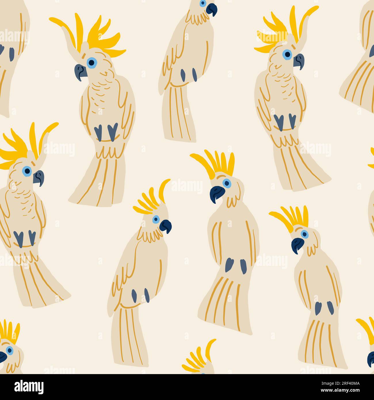 Vector seamless pattern with parrots. Cockatoo characters, white bird ...