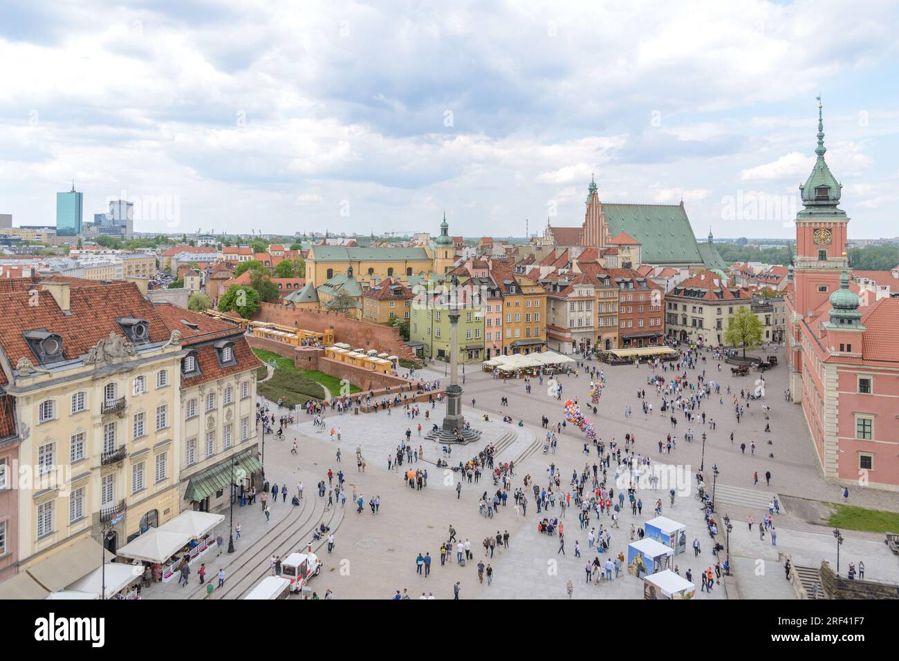 Aerial top view over Castle Square beside The Royal Castle in Warsaw ...
