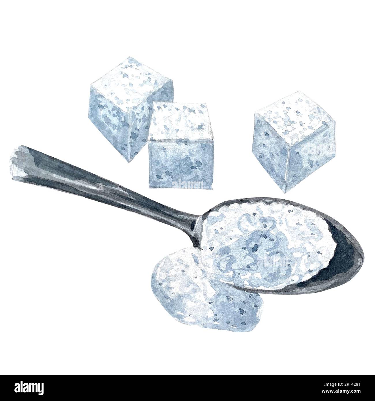 Watercolor sugar powder in spoon illustration isolated on white ...