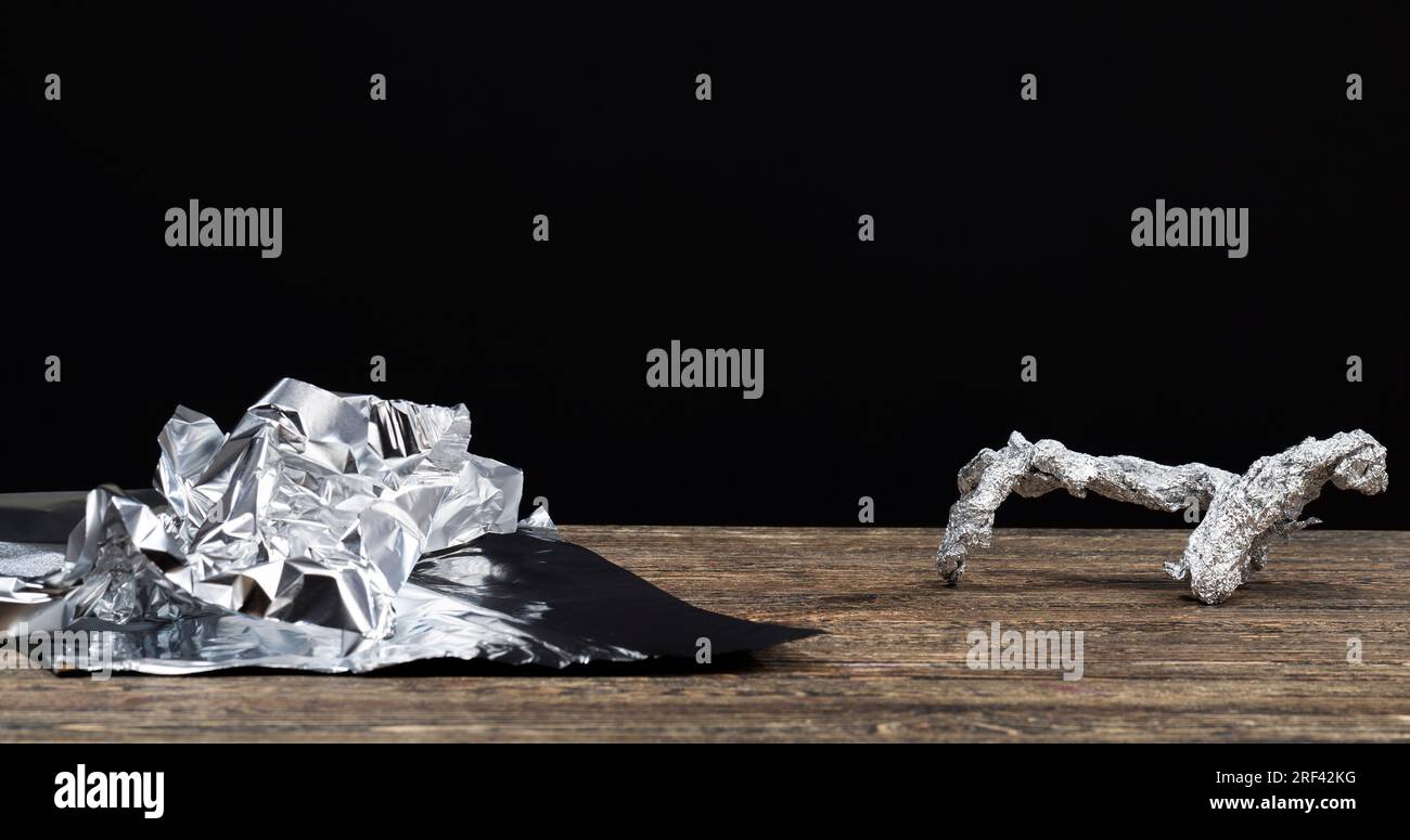 production of various figures from metal aluminum foil, production of ...