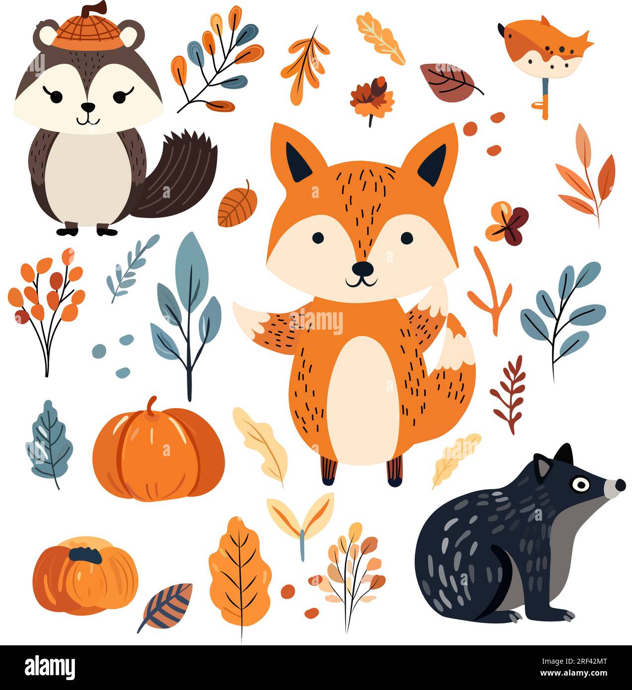 Autumn collection, woodland animals, Vegetation, foliage, harvest ...