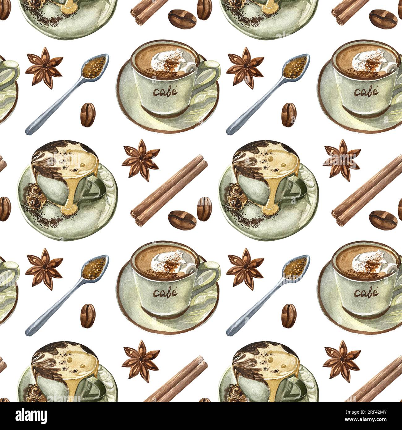 Watercolor coffee and milk patterns set Stock Photo - Alamy