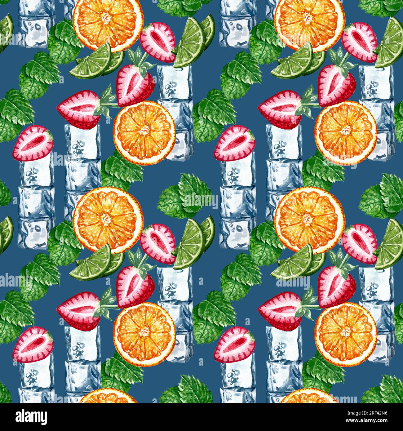 Watercolor mojito ice cocktail patterns Stock Photo - Alamy