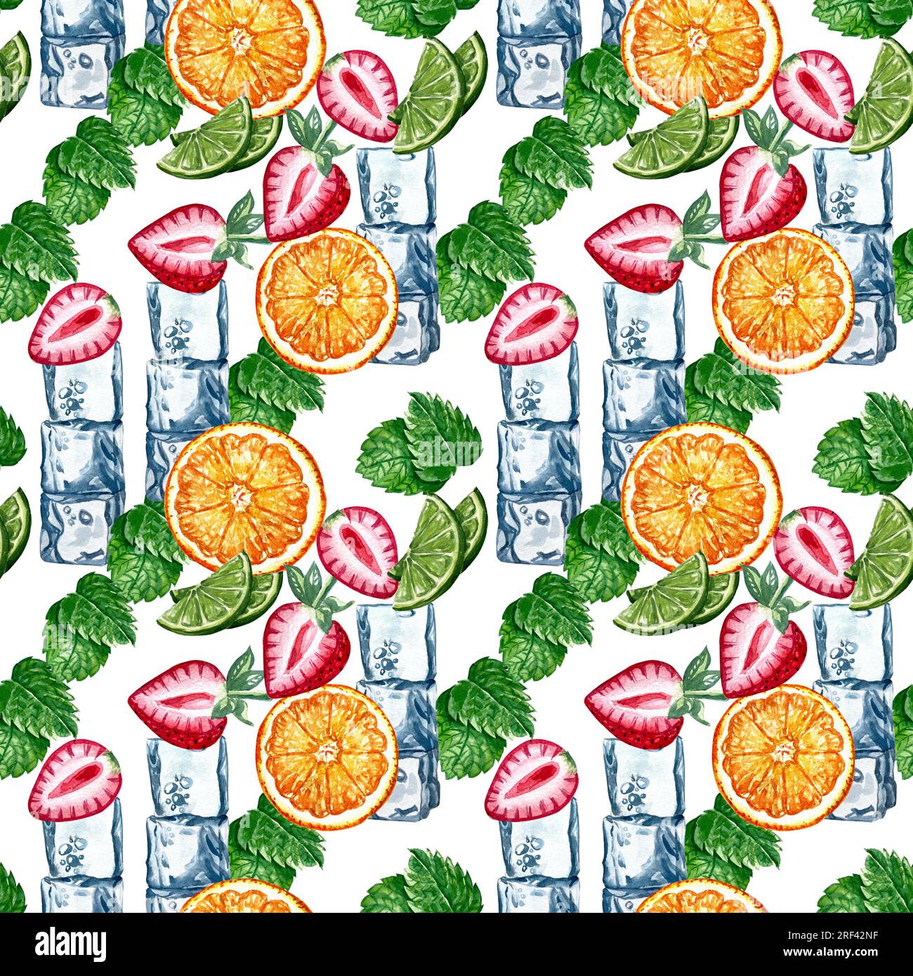 Watercolor mojito ice cocktail patterns Stock Photo - Alamy