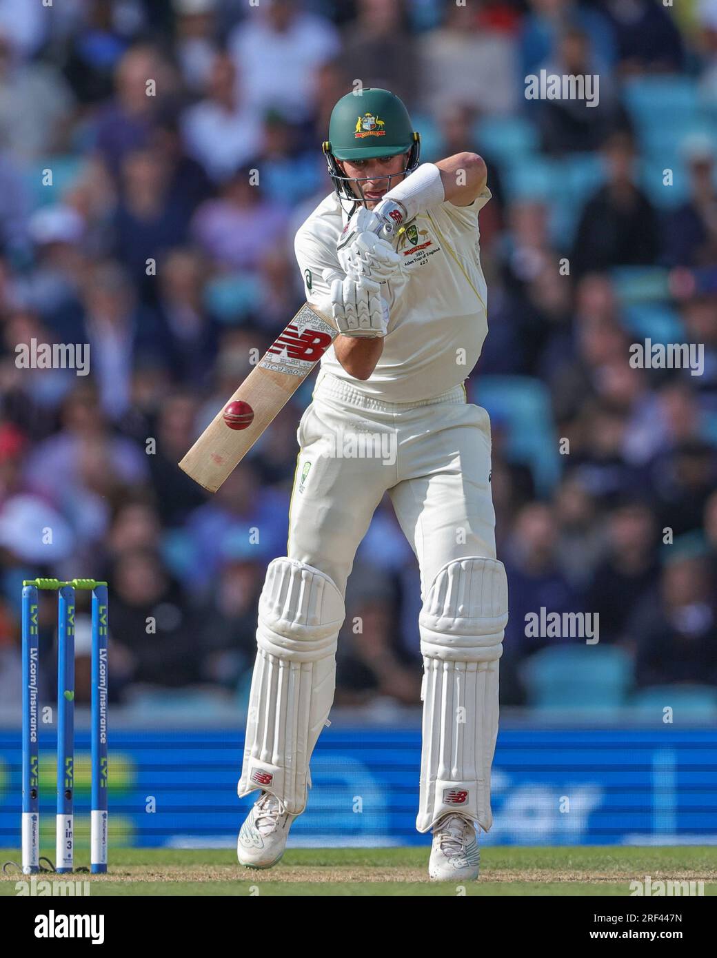 Pat Cummings of Australia hits a single during the LV= Insurance Ashes ...