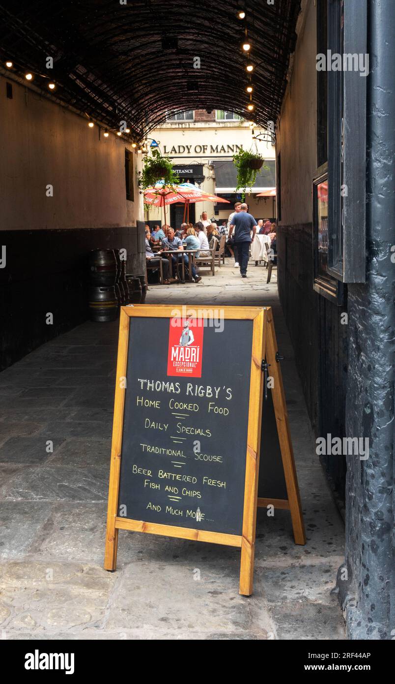 Thomas Rigby's Pub on Dale Street in Liverpool. Folding sign in ...