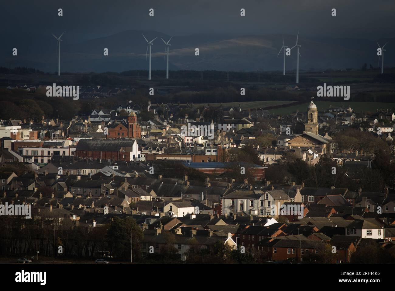 View of the town with the Lake District National Park hills in ...