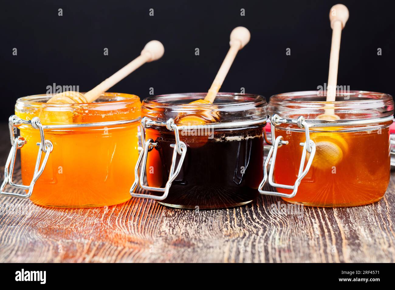 beautiful natural honey of amber color, bee honey collected by honey ...