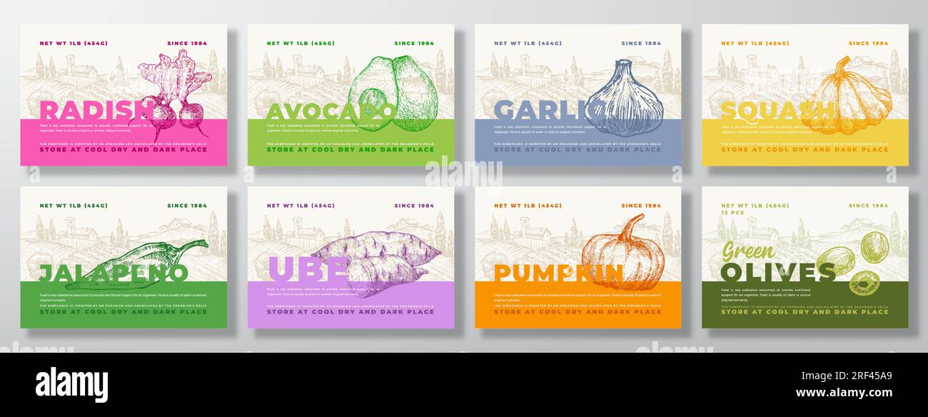 Vegetables Food Label Templates Set. Abstract Vector Packaging Design ...