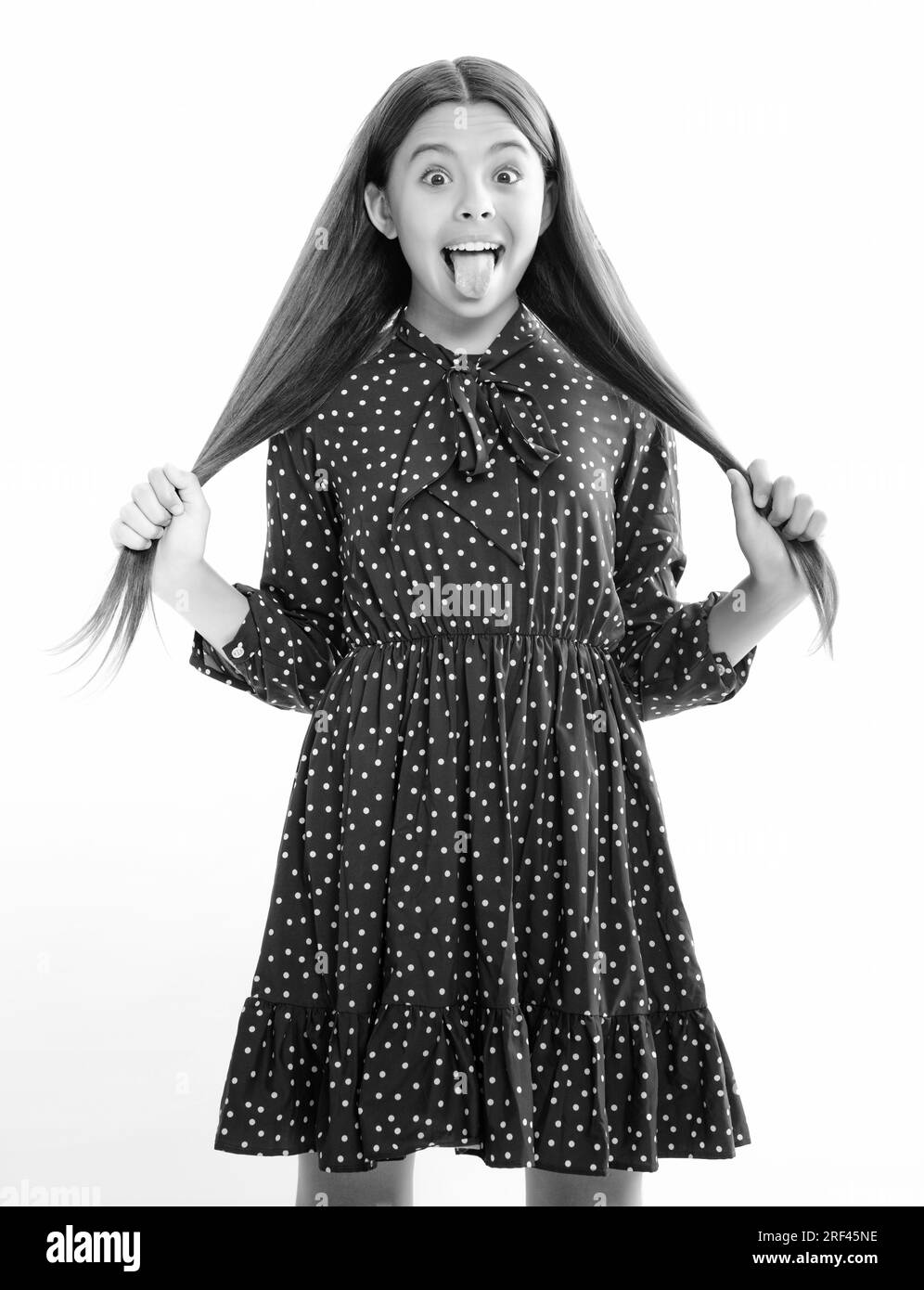 Fun kids face. Portrait of silly teenager child girl smiling and ...