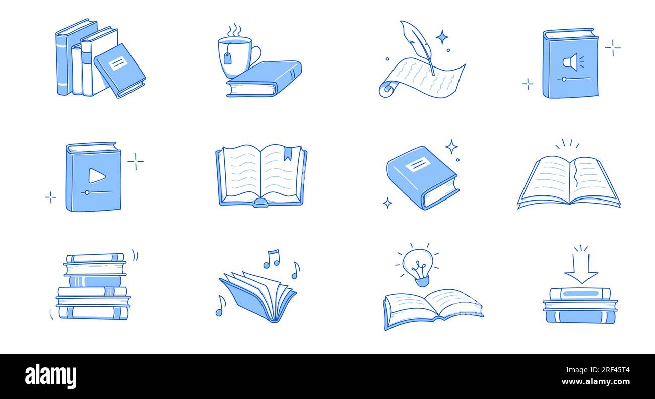 Book line doodle icon set. Hand drawn sketch doodle style line icon ...