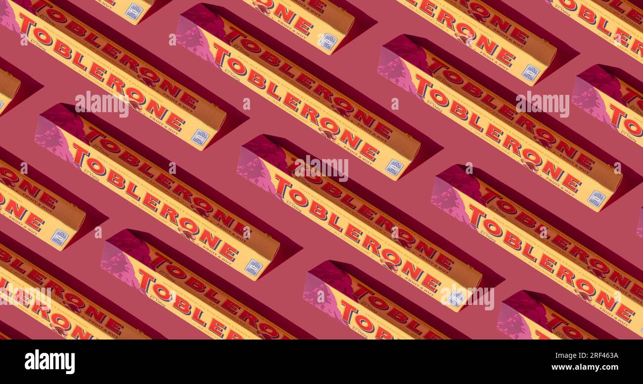 Toblerone pattern. Swiss chocolate with raising almond nougat. New ...