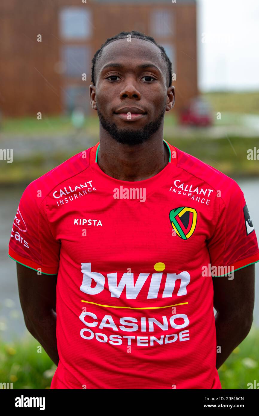 Oostende, Belgium. 31st July, 2023. Oostende's Mohamed Berte pose for a ...