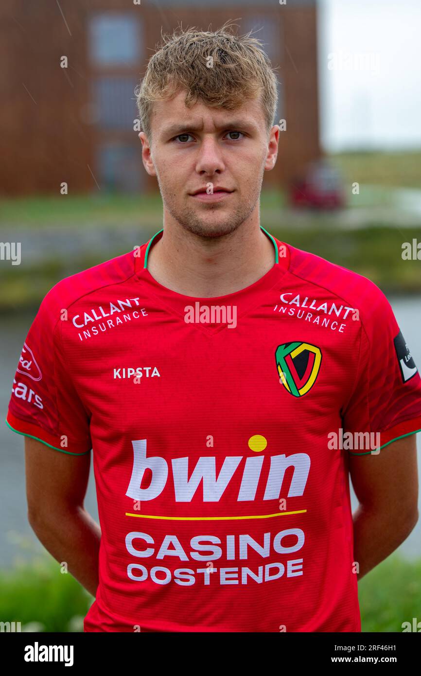 Oostende, Belgium. 31st July, 2023. Oostende's Siebe Wylin pose for a ...