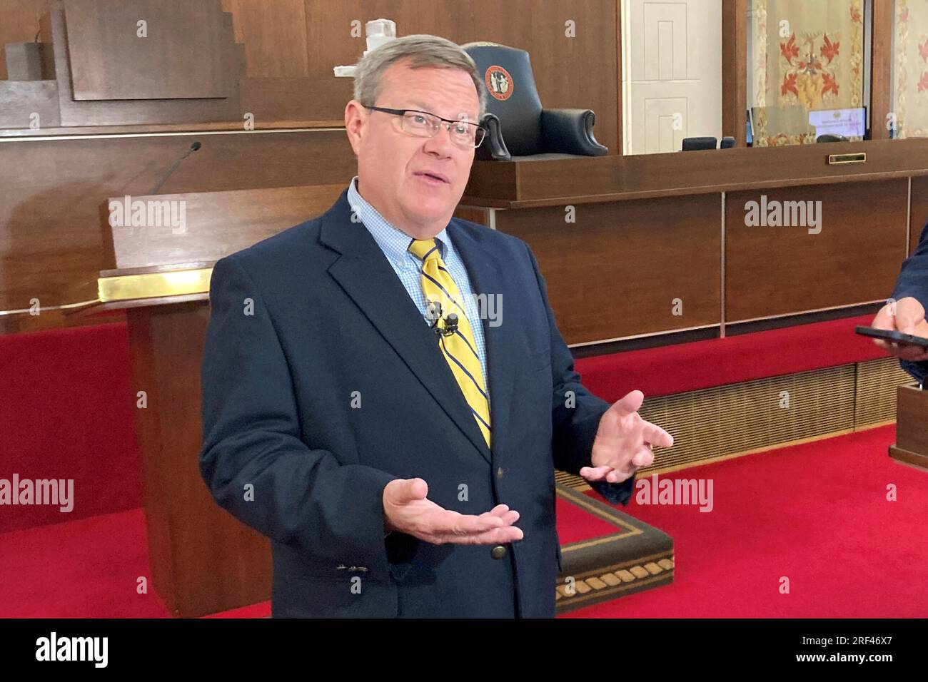 North Carolina state House Speaker Tim Moore, R-Cleveland, speaks with ...