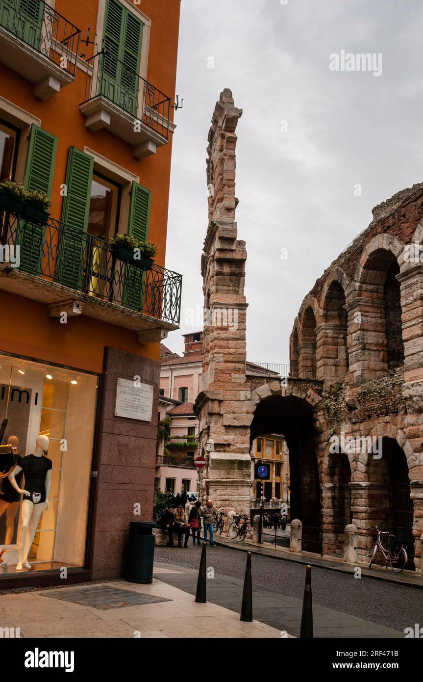 The well preserved outer and inner wall of Arena di Verona in Verona ...