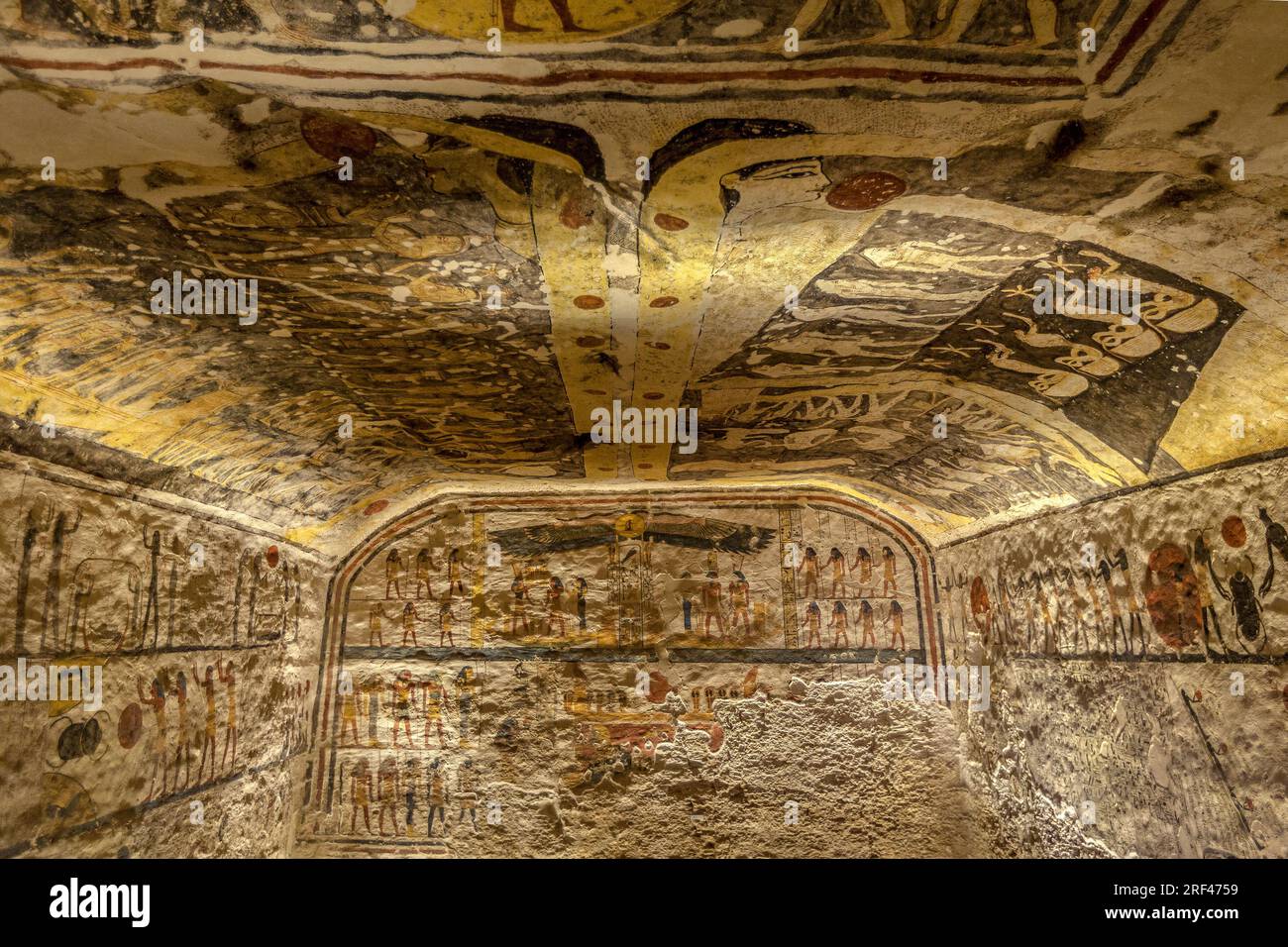 Burial chamber of Ramesses IX, the vaulted ceiling depicting a double ...