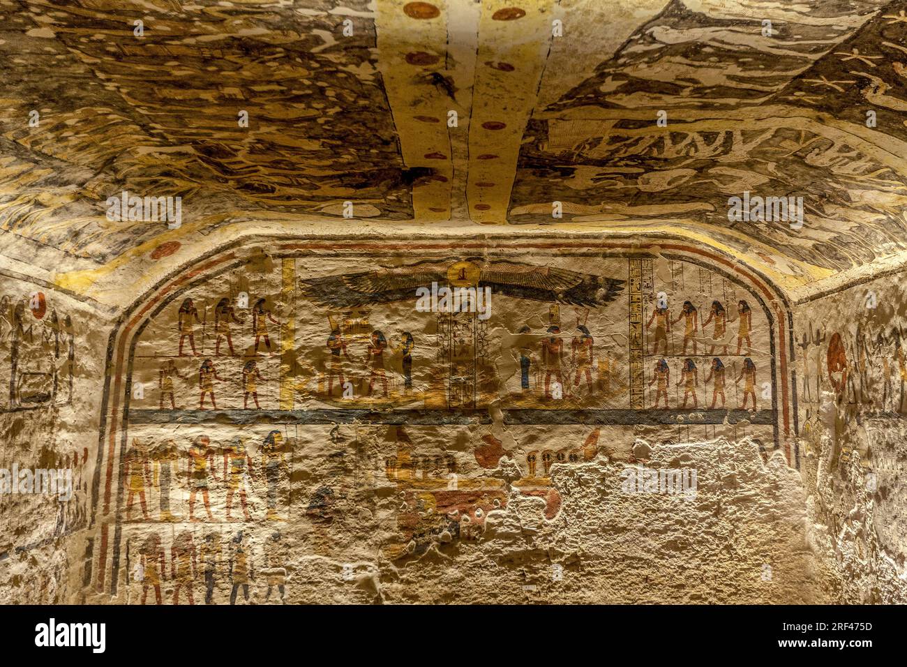 Burial chamber of Ramesses IX, the vaulted ceiling depicting a double ...
