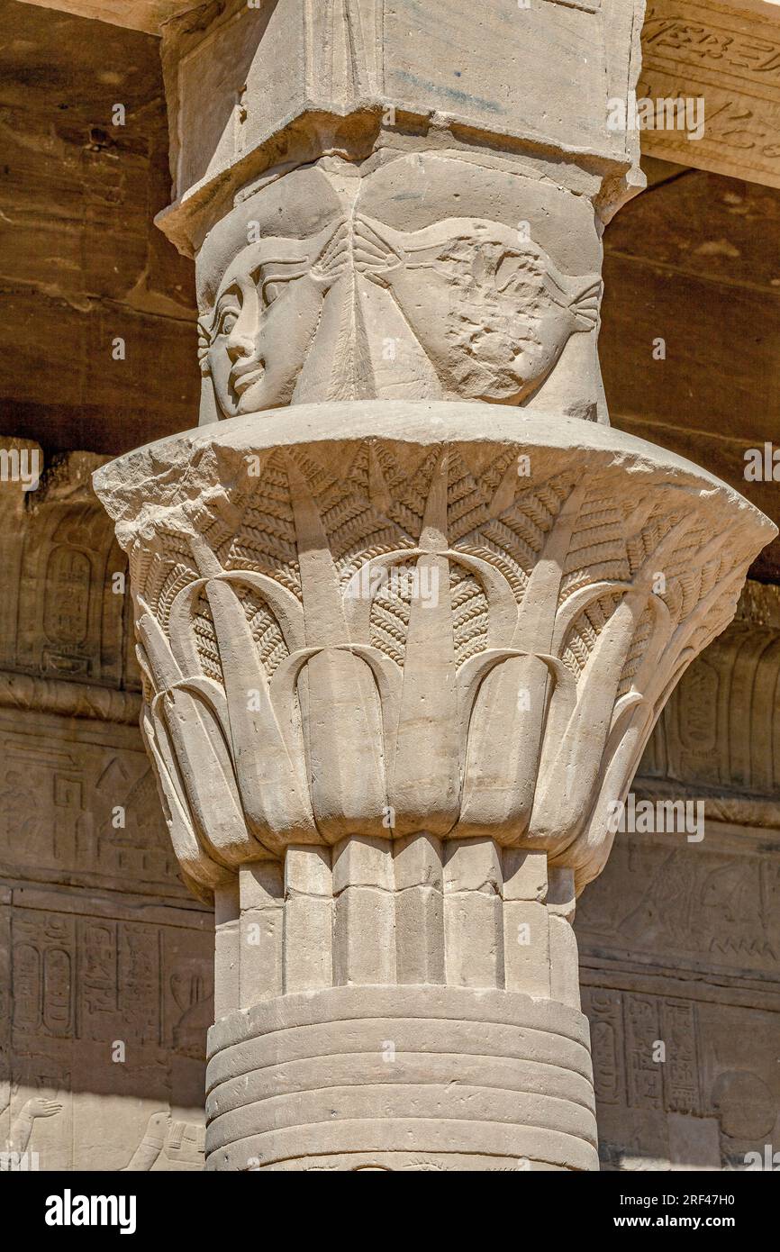 The Birth House, or Mammisi, with carvings of the head of the goddess ...