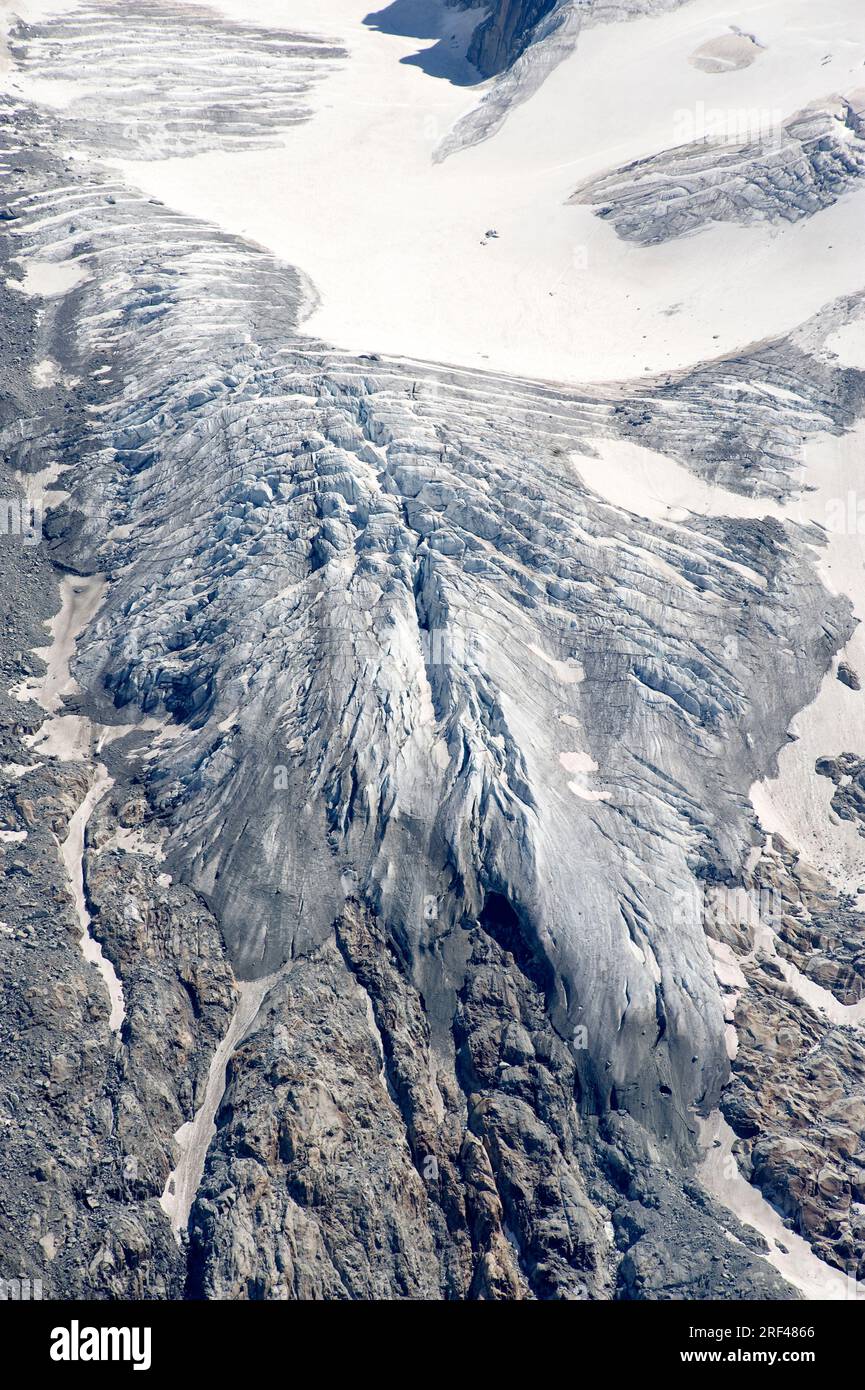 Argentiere glacier with main and secondary glaciers, cirques, hanging ...