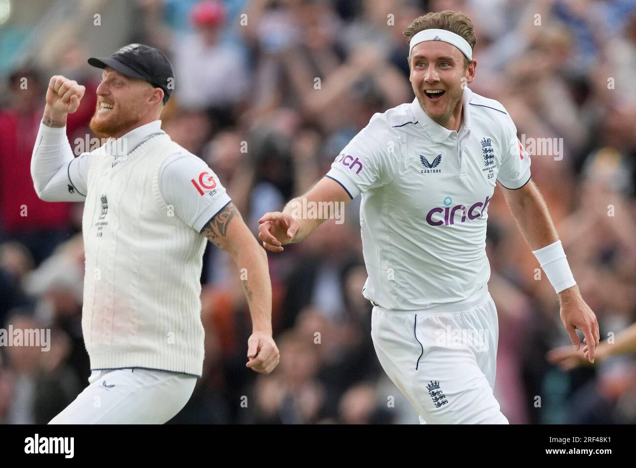 England's Stuart Broad and England's Ben Stokes celebrate the dismissal ...