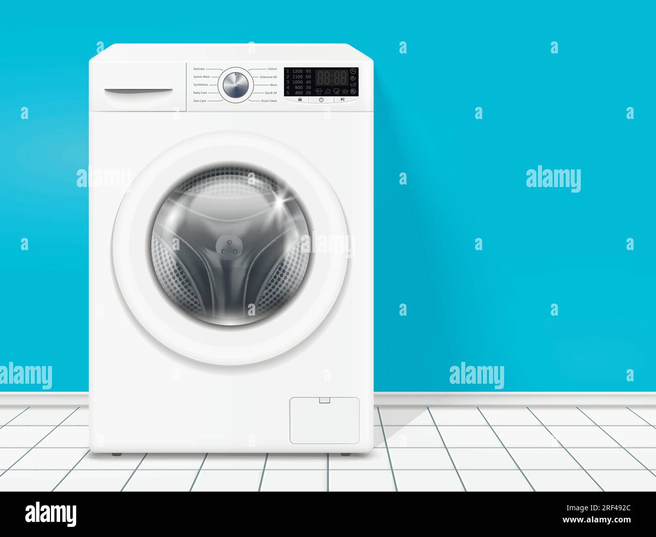 Realistic white front loading washing machine Stock Vector Image & Art ...