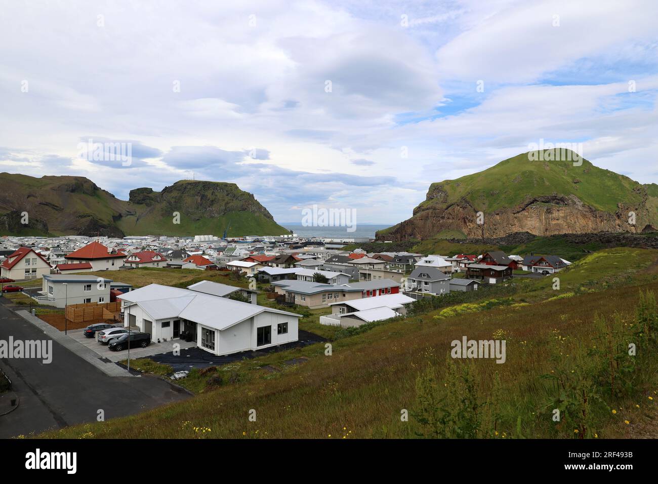 View of the village of Heimaey on Heimaey Island- Vestmannaeyjar ...