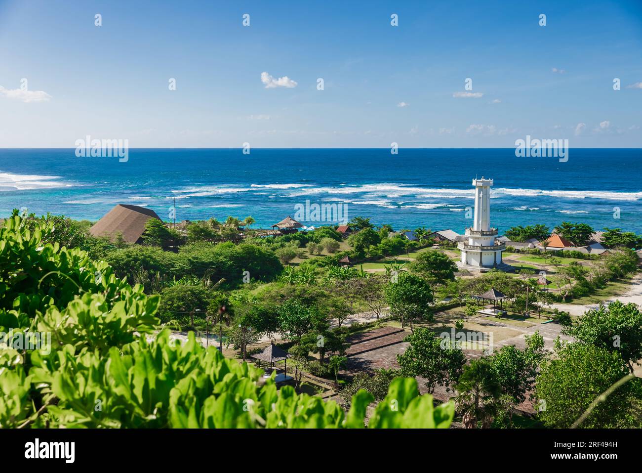 Pandawa beach in Bali island. Scenic coastline with lighthouse and blue ...