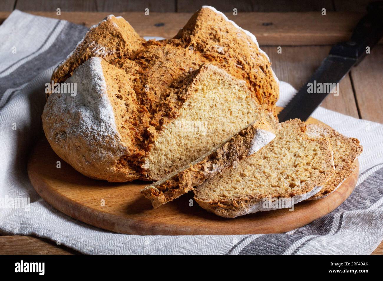 Traditional Irish soda bread made from whole grain and rye flour on a ...