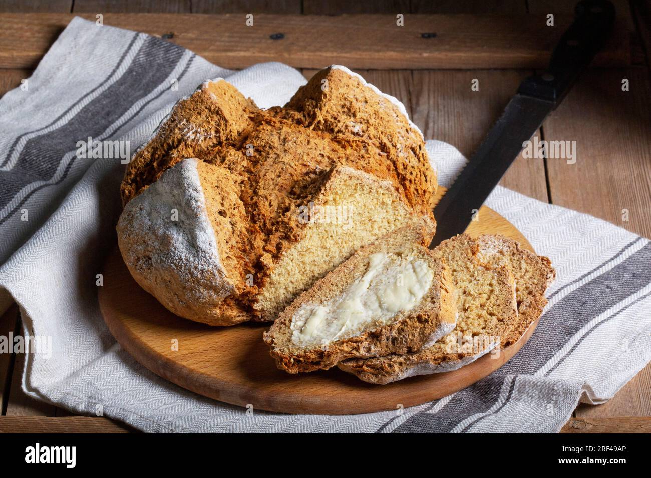 Traditional Irish soda bread made from whole grain and rye flour on a ...