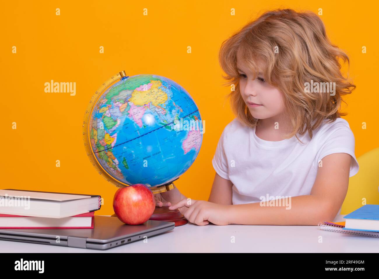 School kid student learning, study language or literature at school ...