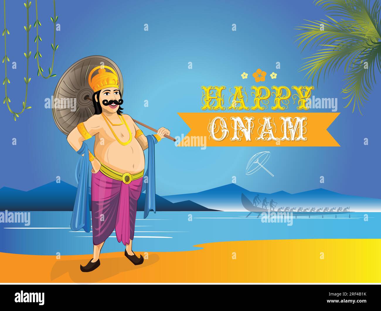 Mahabali Onam Celebration Drawing Maveli Vector Illustration Happy Onam