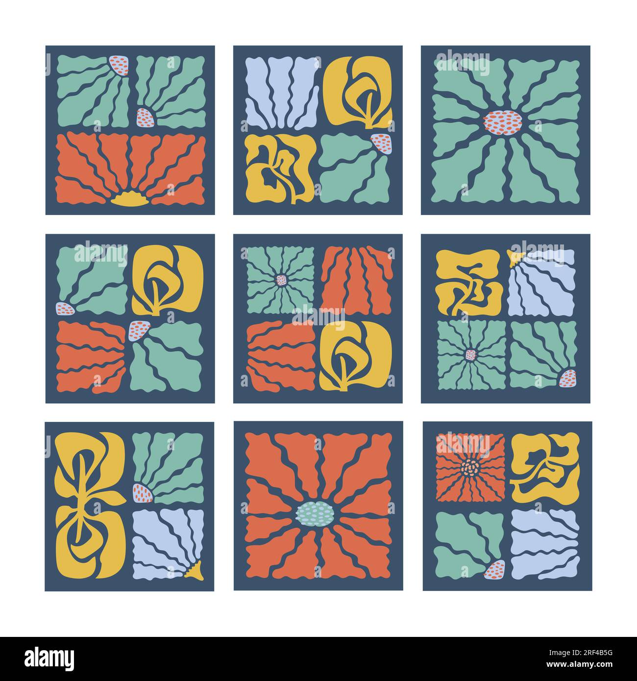 Tile with abstract flowers, wavy leaves. Trendy modern colors square ...