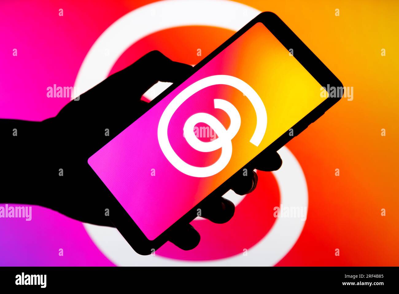 Ukraine, Odesa - July, 7 2023: Hand holding mobile with Threads app ...