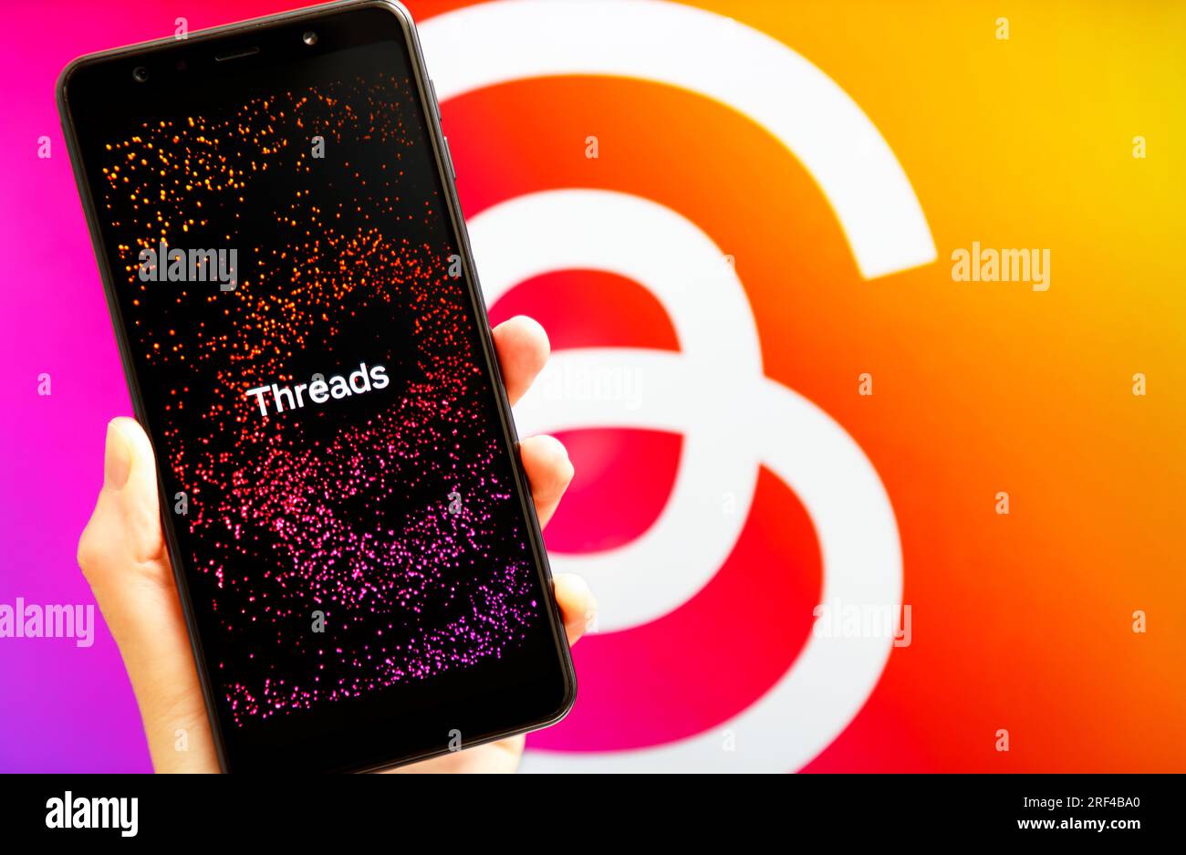 Ukraine, Odesa - July, 7 2023: Hand holding mobile with Threads app ...