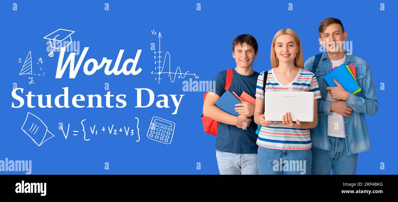 Greeting card for World Students Day with classmates Stock Photo - Alamy