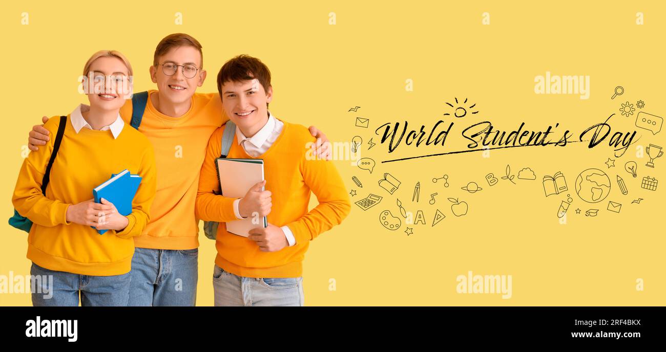 Greeting card for World Students Day with classmates Stock Photo - Alamy
