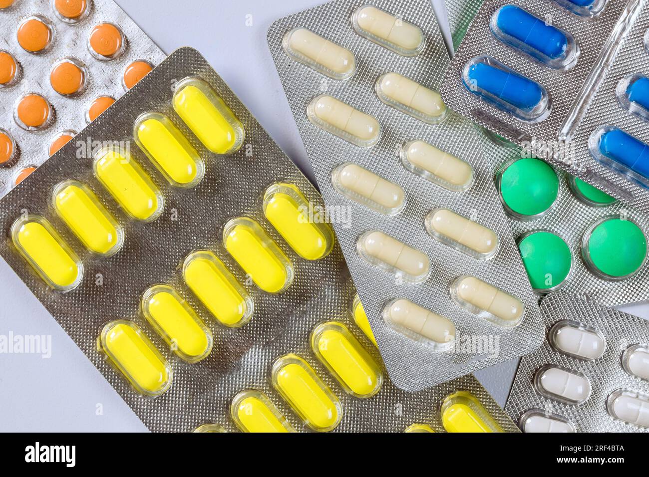 On isolated white background, there is an array of pharmaceutical ...