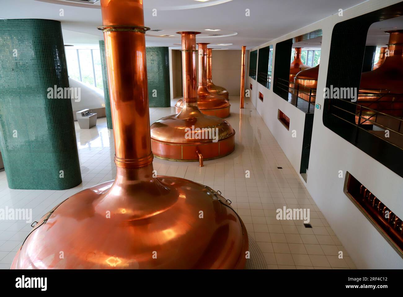 Vintage copper kettle in brewery. Traditional copper distillery tanks ...