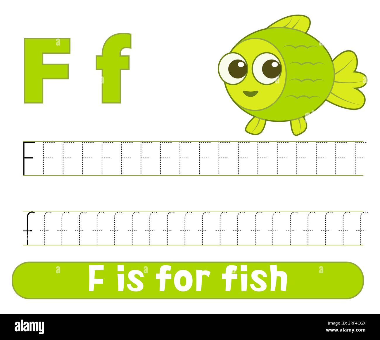Tracing alphabet letter f with cute fish. Worksheet for children ...