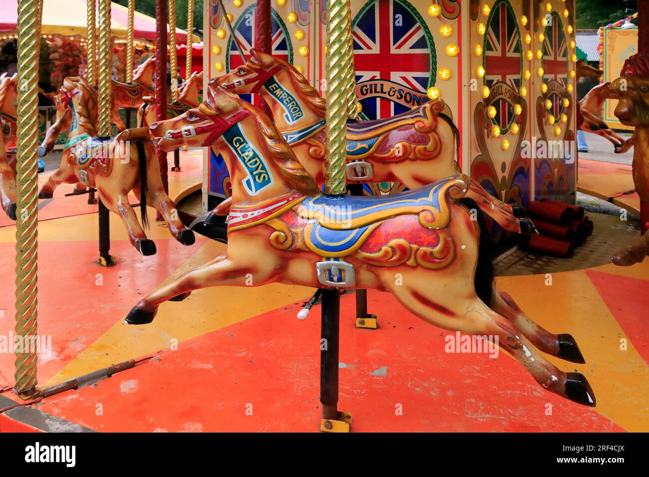 Fairground carousel horses, St Fagans museum, near Cardiff, South Wales ...