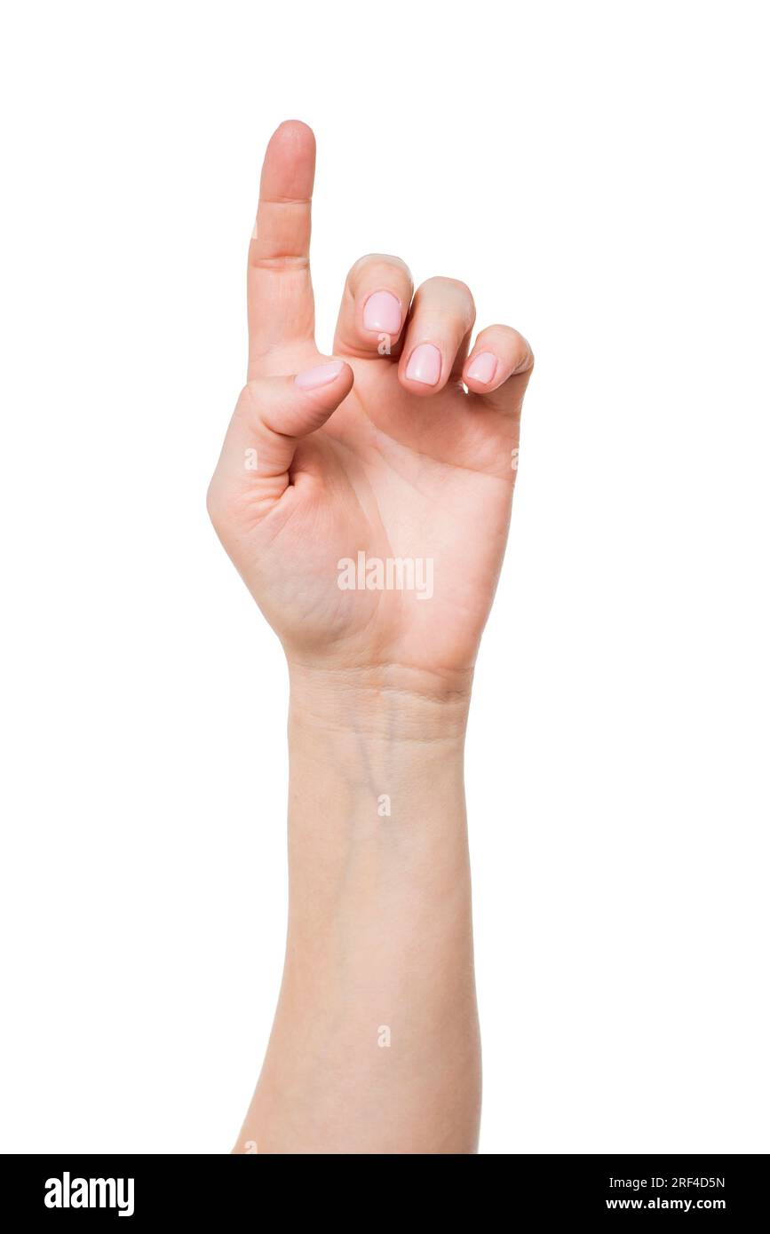 Hand touching virtual screen isolated on white background Stock Photo ...