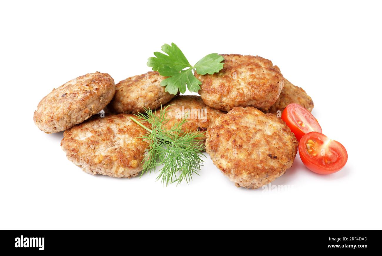 Tasty meat cutlets on white background Stock Photo - Alamy